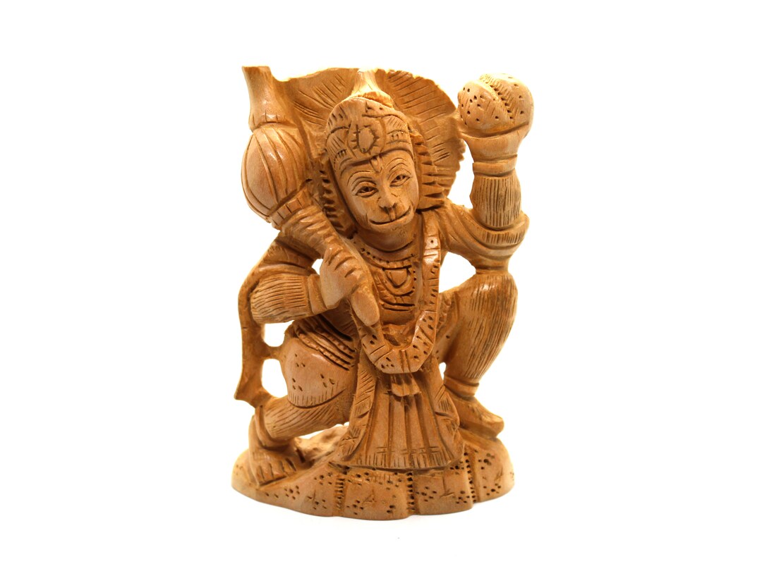 Hanuman Statue 4" Wooden Hand Carved Statue, Lord Hanumana Idol, Hindu ...