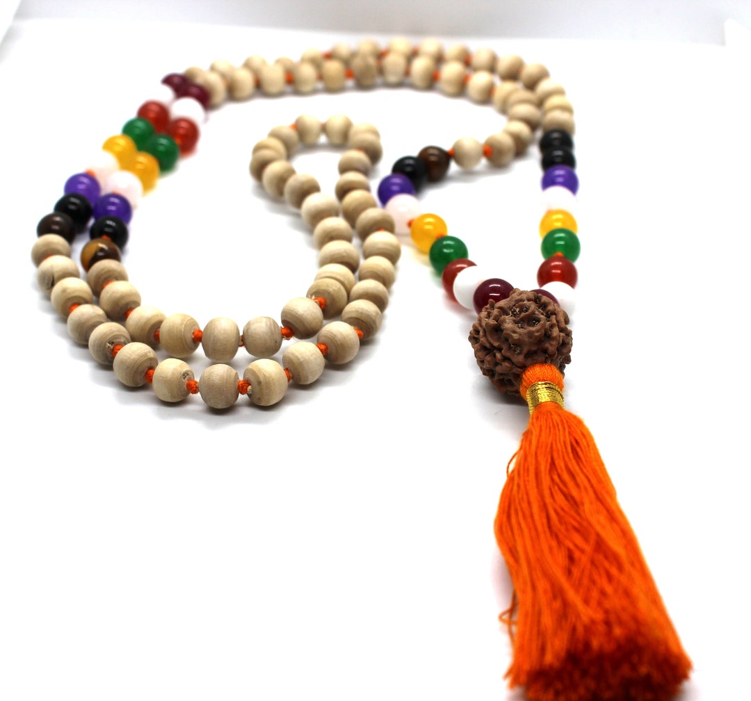 Premium Tulsi Mala With PLANETARY Crystals Hindu Chant Yoga Meditation ...