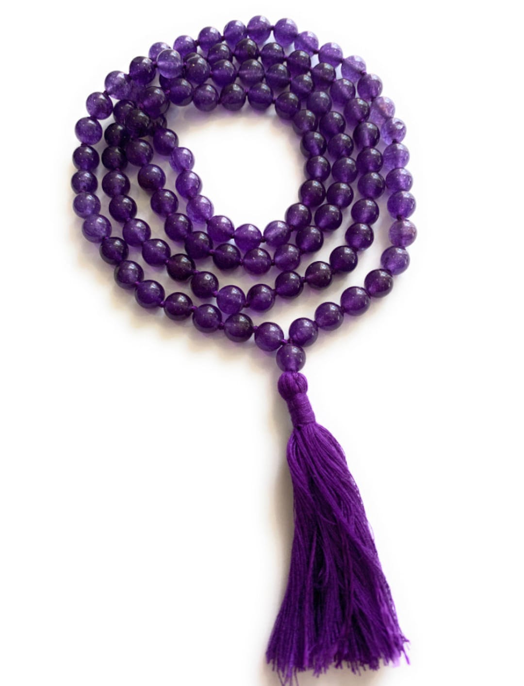 Amethyst Mala Beads, 108 Bead Mala, Tassel Mala Necklace, Prayer Beads ...