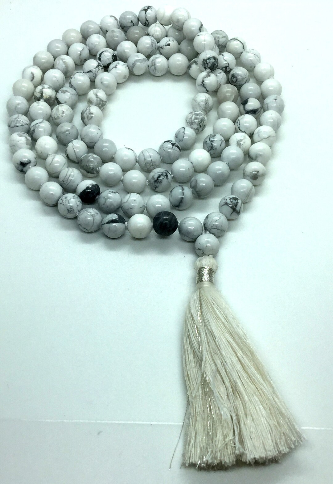 Premium, Howlite Mala Necklace, 108 Mala Beads, White Mala Necklace ...