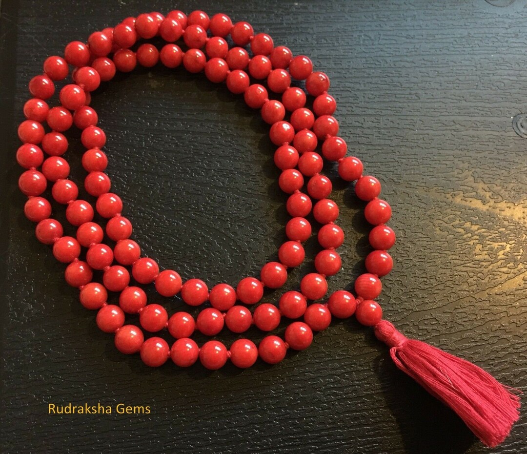 Hand Knotted Mala/ Red Coral Mala Necklace With Tassel /natural Red ...