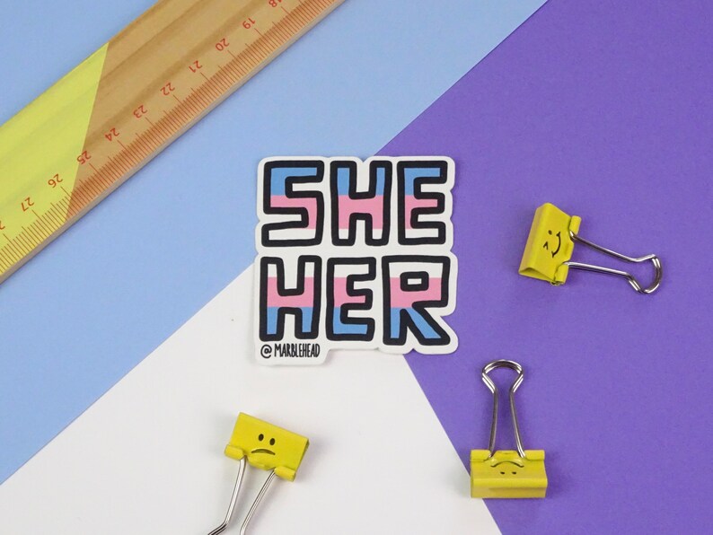 Pronouns sticker She/her sticker LGBTQ sticker Die cut | Etsy