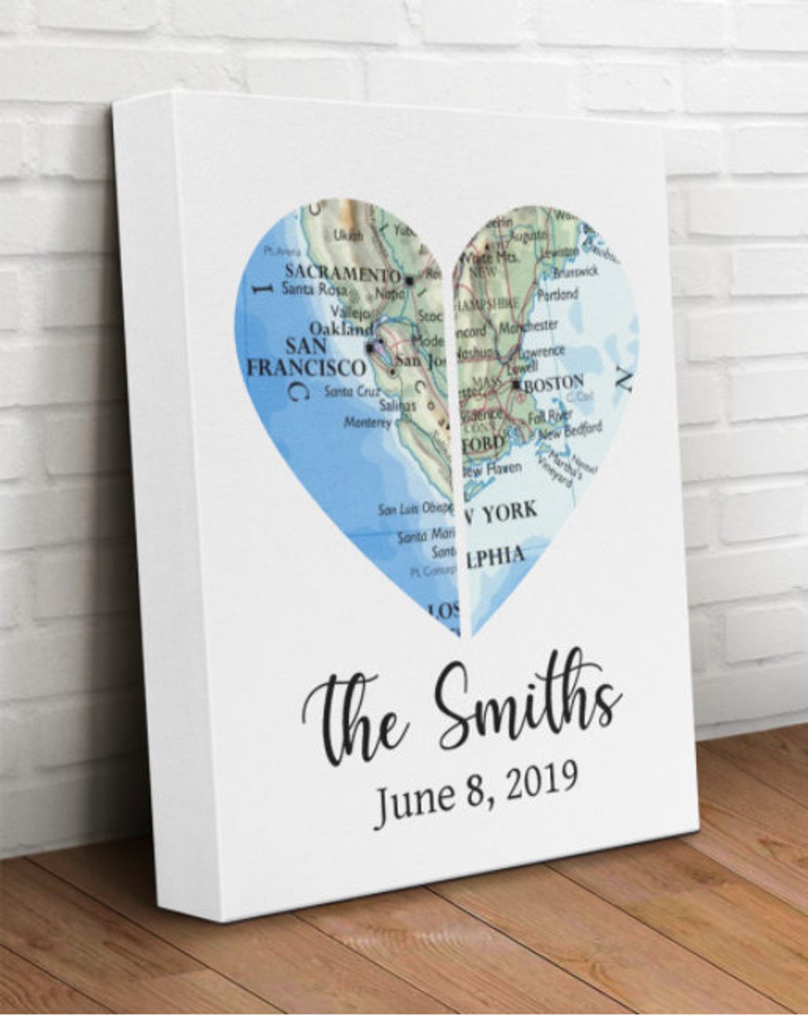 Custom Canvas Print Heart Map Gift Ready to Hang Canvas Art - Long ...