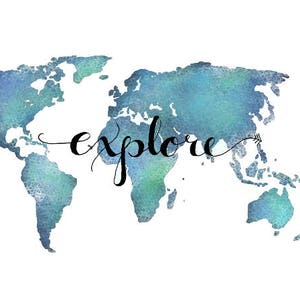 Travel Poster Explore Wall Art World Map Poster - Travel Nursery Decor ...