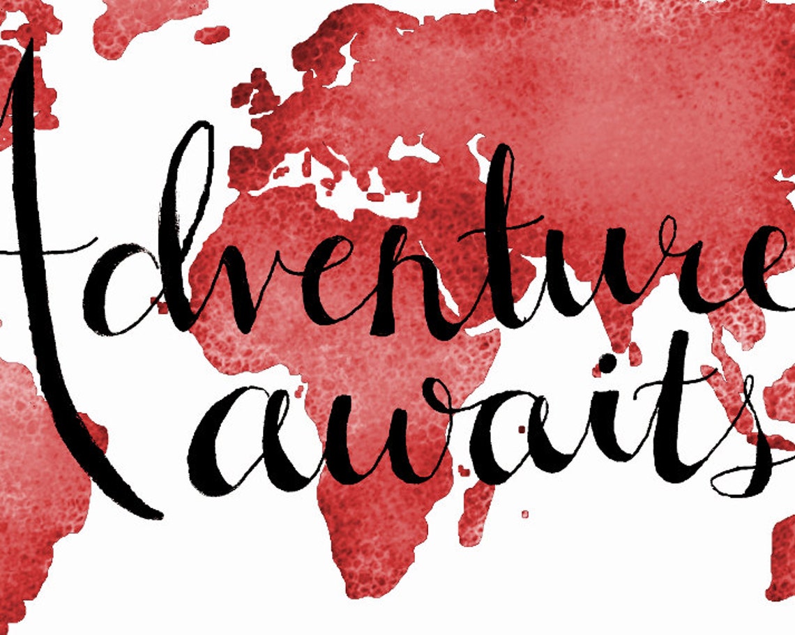 Travel Decor Adventure Awaits Red Art Print Inspirational | Etsy