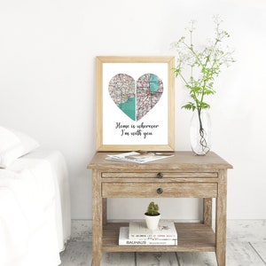 Custom Map Print Personalized Map Art - Heart Map Print Long Distance ...