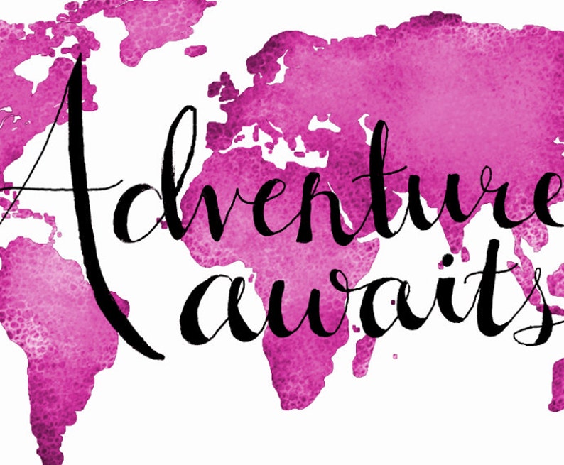Pink Map Art Typography Adventure Awaits Gift for Girls Room | Etsy