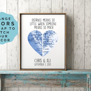 Custom Map Print Personalized Map Art - Heart Map Print Long Distance ...
