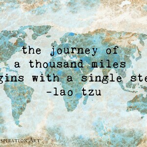 Inspirational Quote Print World Map Wall Art Travel Decor Travel Gifts ...
