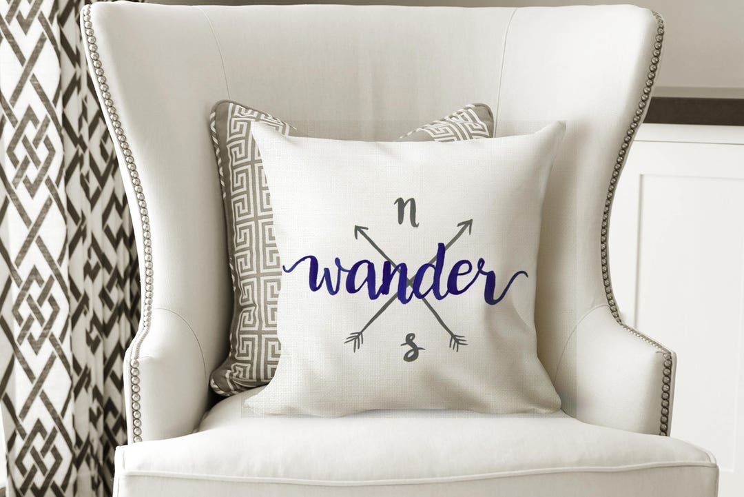 Wander Decorative Pillows Blue and White Pillow Travel Gift Travel ...