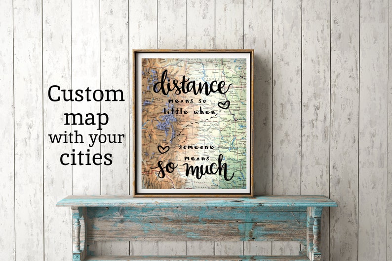Custom Map Print Long Distance Relationship Gift - Long Distance Friend ...