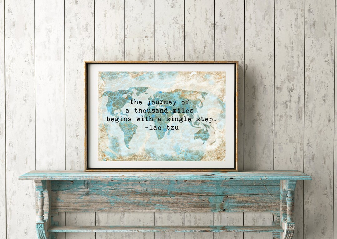 Inspirational Quote Print World Map Wall Art Travel Decor Travel Gifts ...