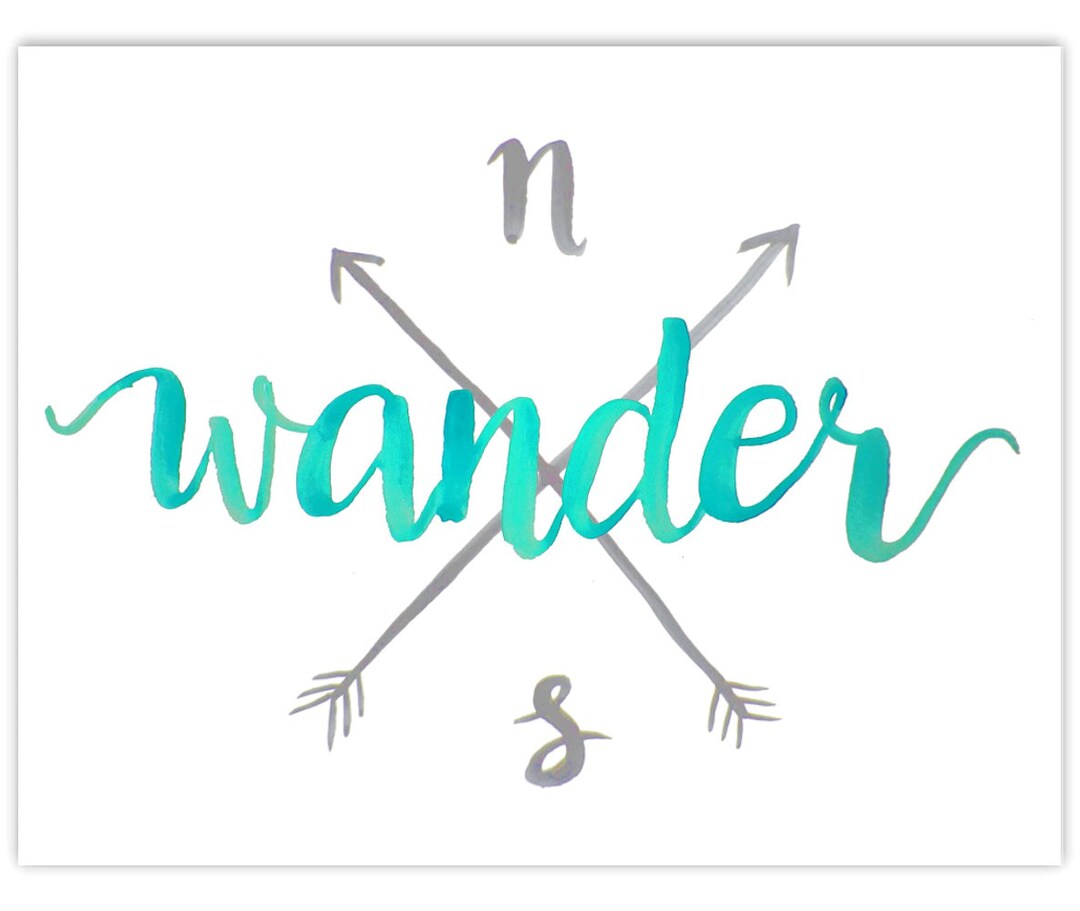 Wander Travel Wall Art Print - Compass Wall Art Aqua Wall Decor - Arrow ...
