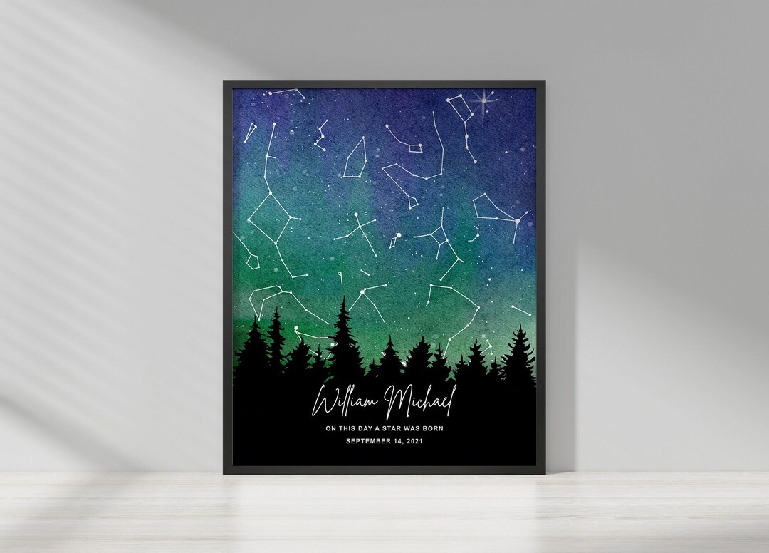 Custom Star Map Birthday Watercolor Night Sky Nursery Print ...