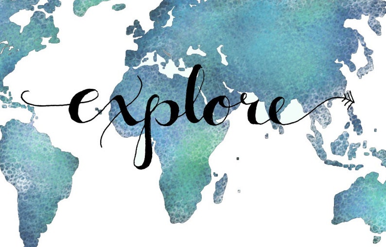 Explore Print World Map Wall Art - Inspirational Quote Poster Aqua Art ...