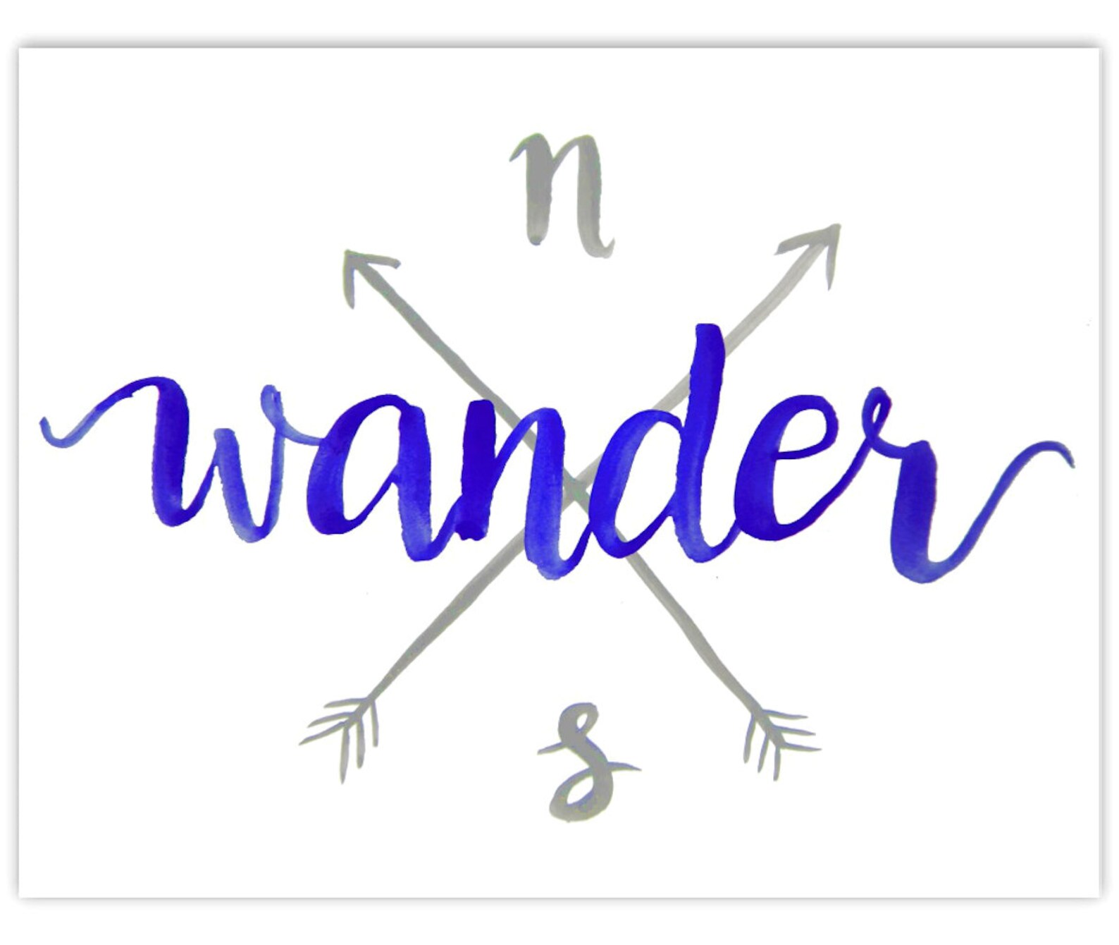 Wander Travel Wall Art Print Compass Wall Art Aqua Wall Decor Arrow Art ...