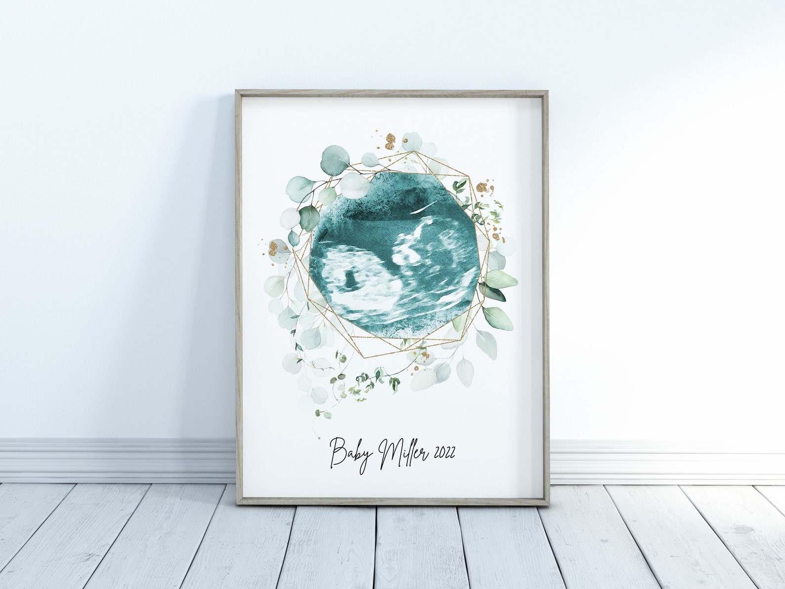 Custom Sonogram Art Ultrasound Art Print Eucalyptus Watercolor Boho ...
