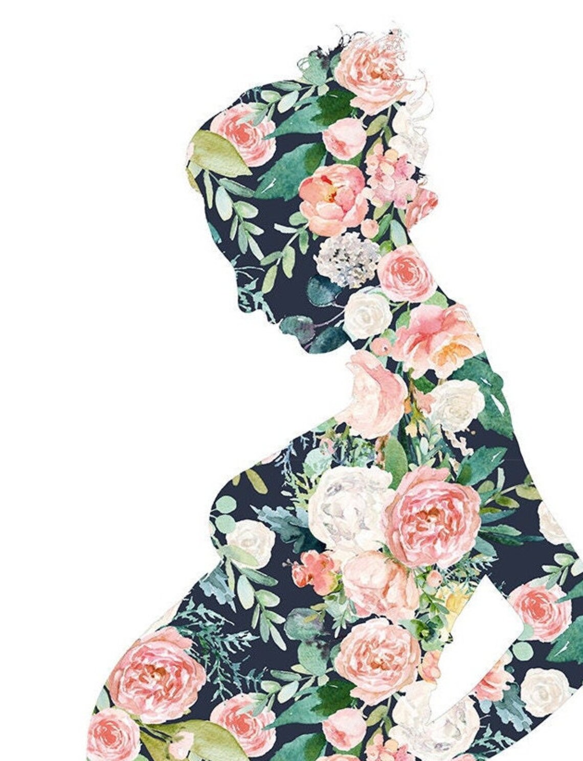 Pregnancy Art Pregnant Woman Floral Print - Doctor Office Wall Decor ...