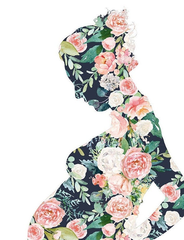 Pregnancy Art Pregnant Woman Floral Print - Doctor Office Wall Decor ...