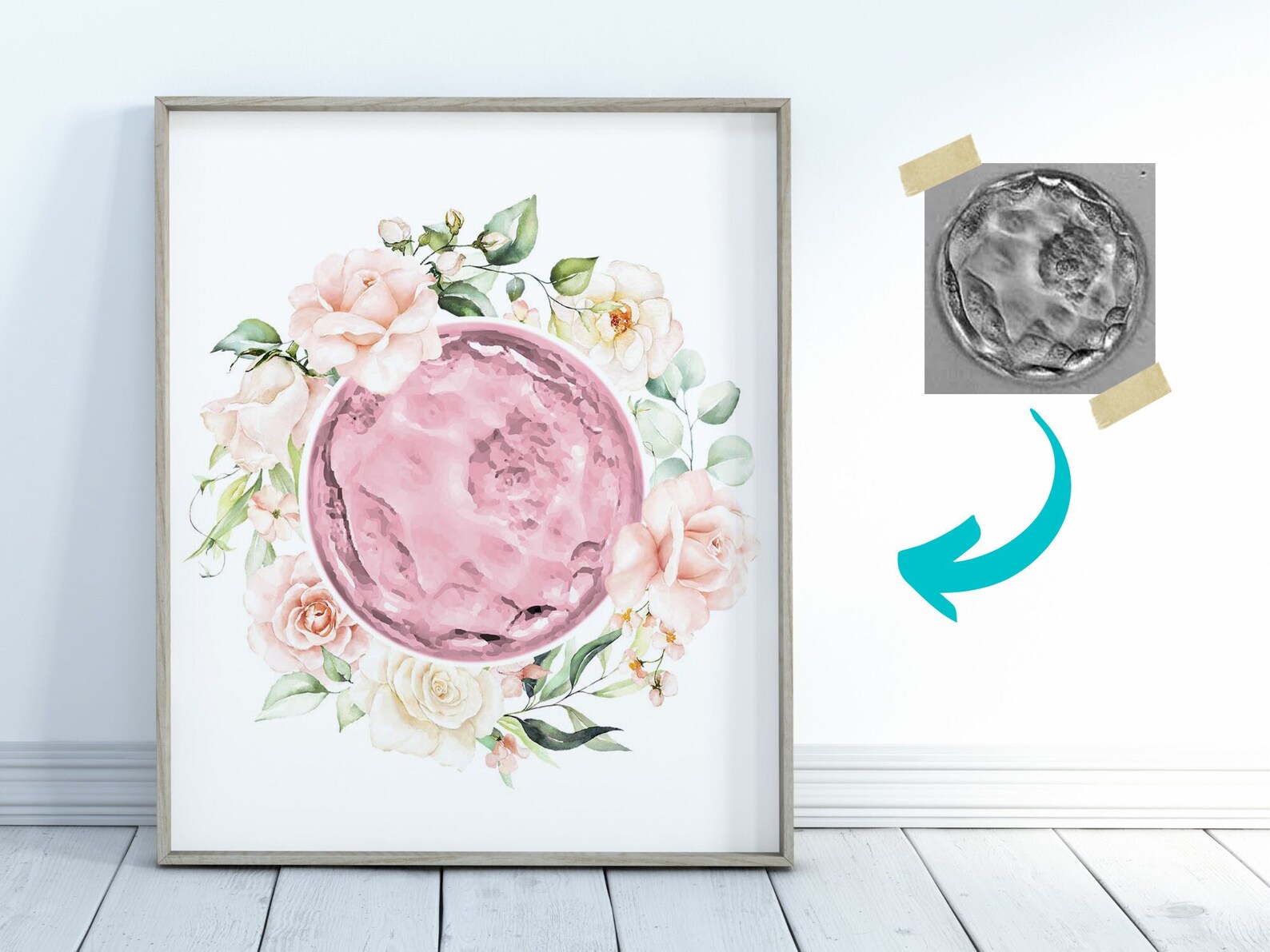 Custom Embryo Art Print Floral Watercolor Roses Nursery Decor | Etsy