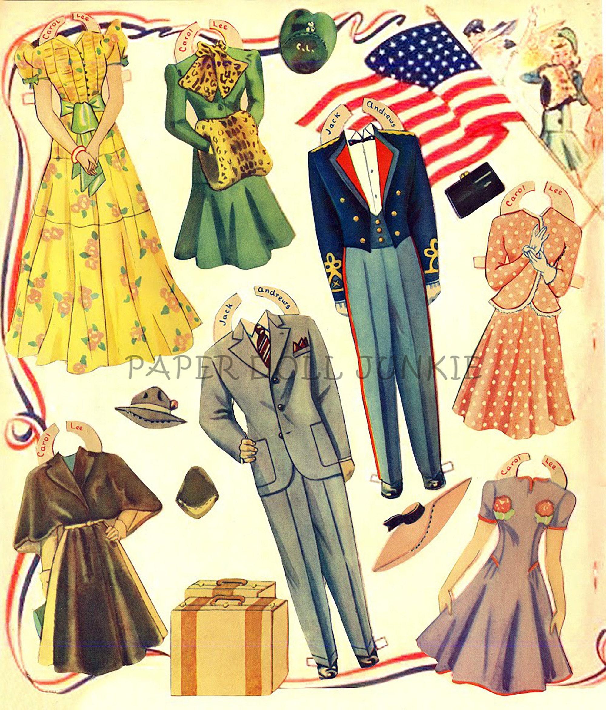 Vintage Paper Dolls Clip Art Bride and Groom Military Wedding Party 16 ...