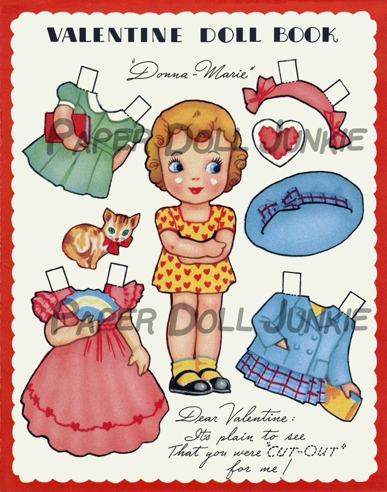PDF Printable Valentine Paper Dolls - Valentine Clipart - Great for ...