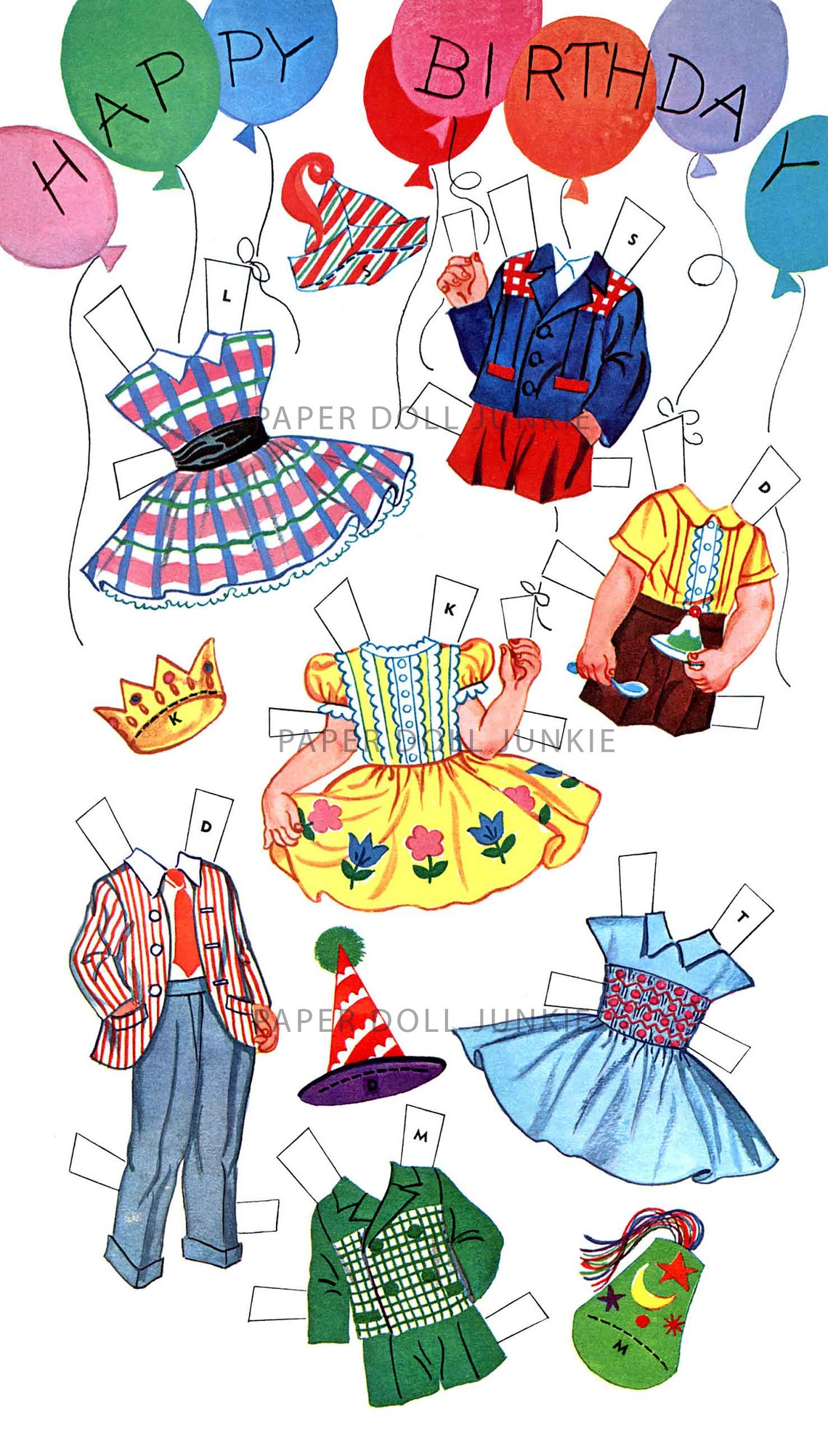 Birthday Party Cut Outs Paper Dolls - Vintage Paper Dolls - Printable ...