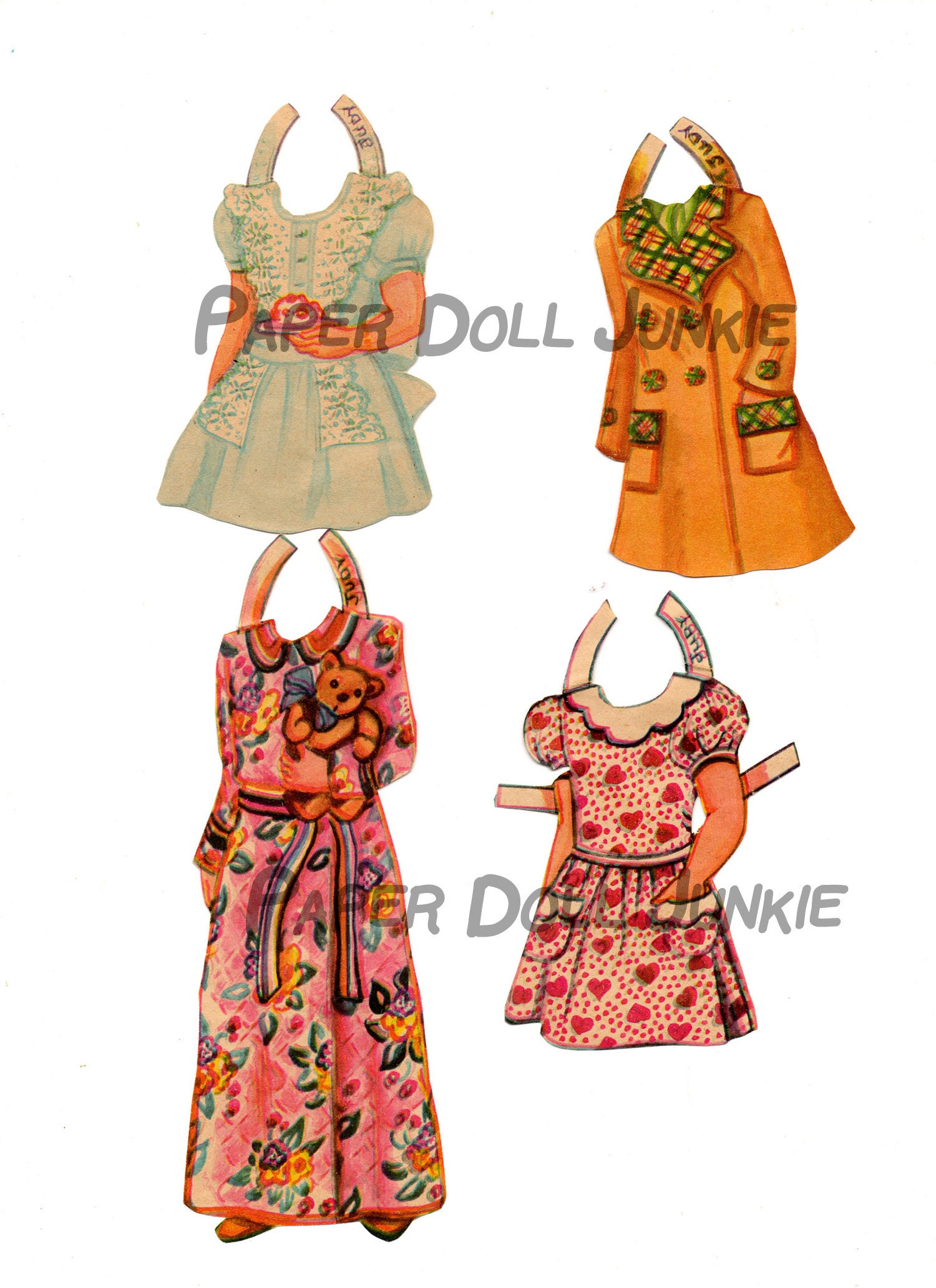 Adorable Set of 6 Printable Paper Dolls With 32 Outfits, Vintage Paper ...