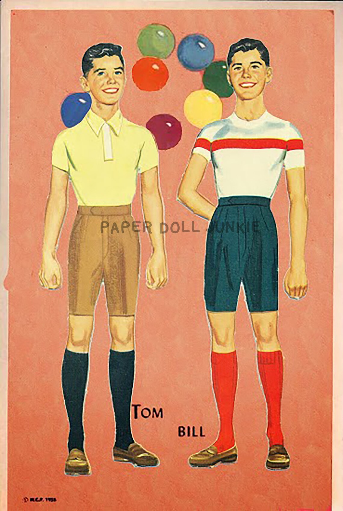 Retro 1956 Paper Dolls Pink Prom Twins Instant Download 1950s Clip Art ...