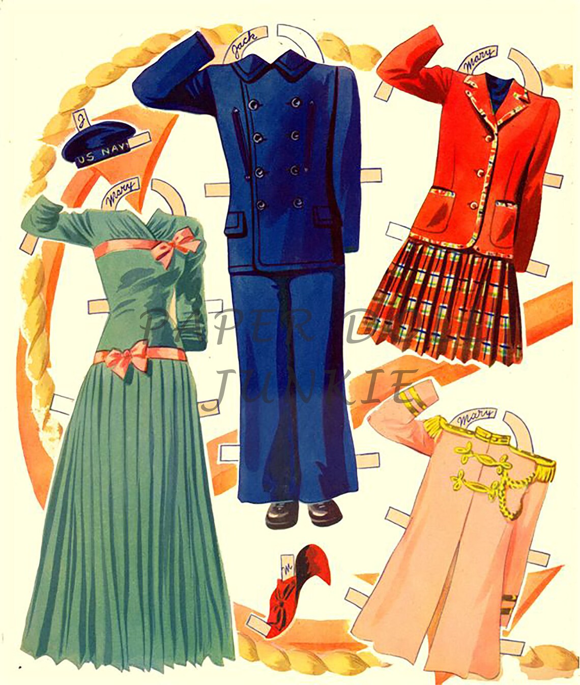 1942 Vintage Paper Dolls Printable, Navy Scouts, WW2 Clip Art, Instant ...