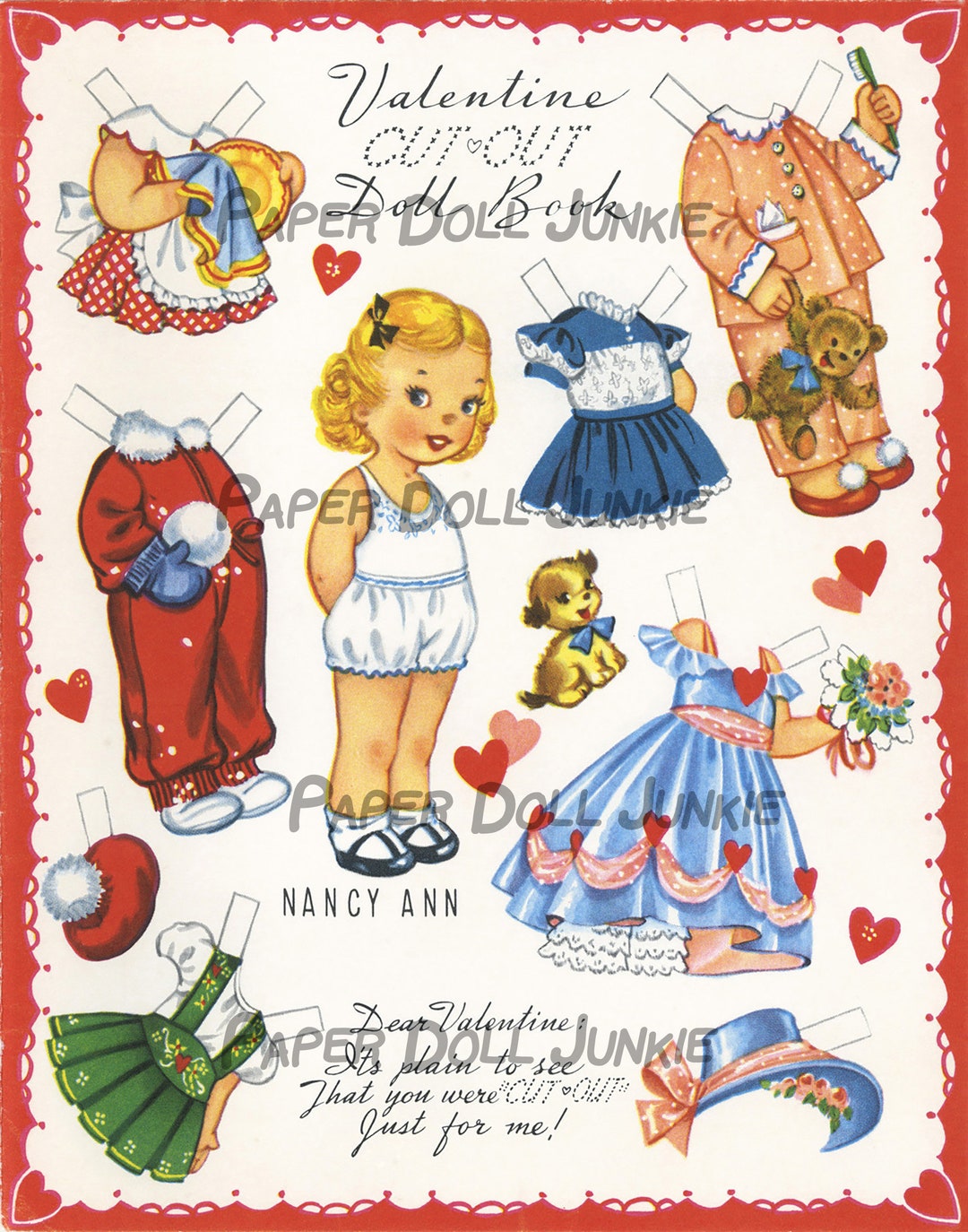 PDF Printable Valentine Paper Dolls - Valentine Clipart - Great for ...