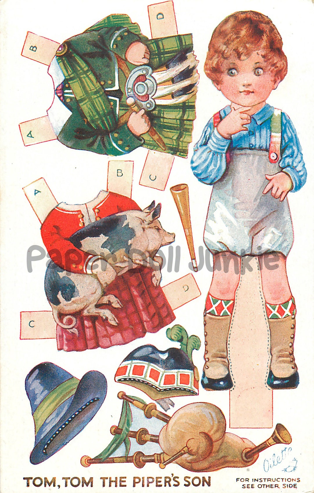 Vintage Paper Doll Printable Tom, Tom the Piper's Son - Etsy