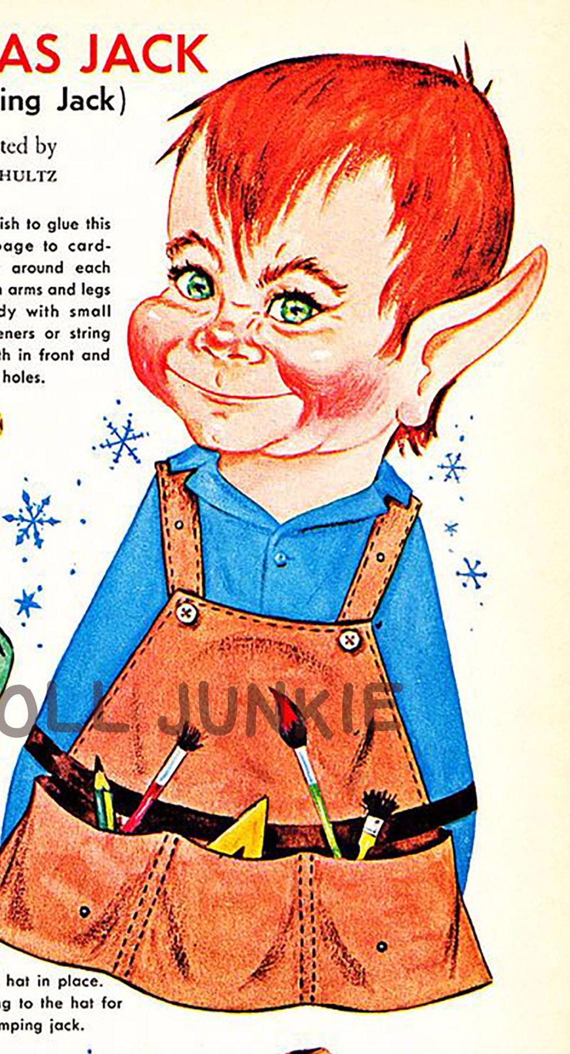 Christmas Jack - Articulated Elf - Christmas Paper Doll - Vintage Paper ...