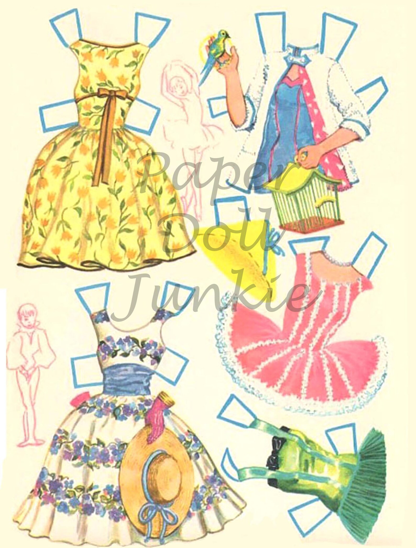 Little Ballerina Paper Dolls, Vintage Paper Doll Printables, Instant ...