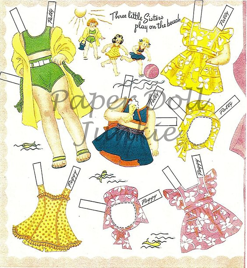 Vintage Paper Doll Set Three Little Sisters 1940s Paper - Etsy