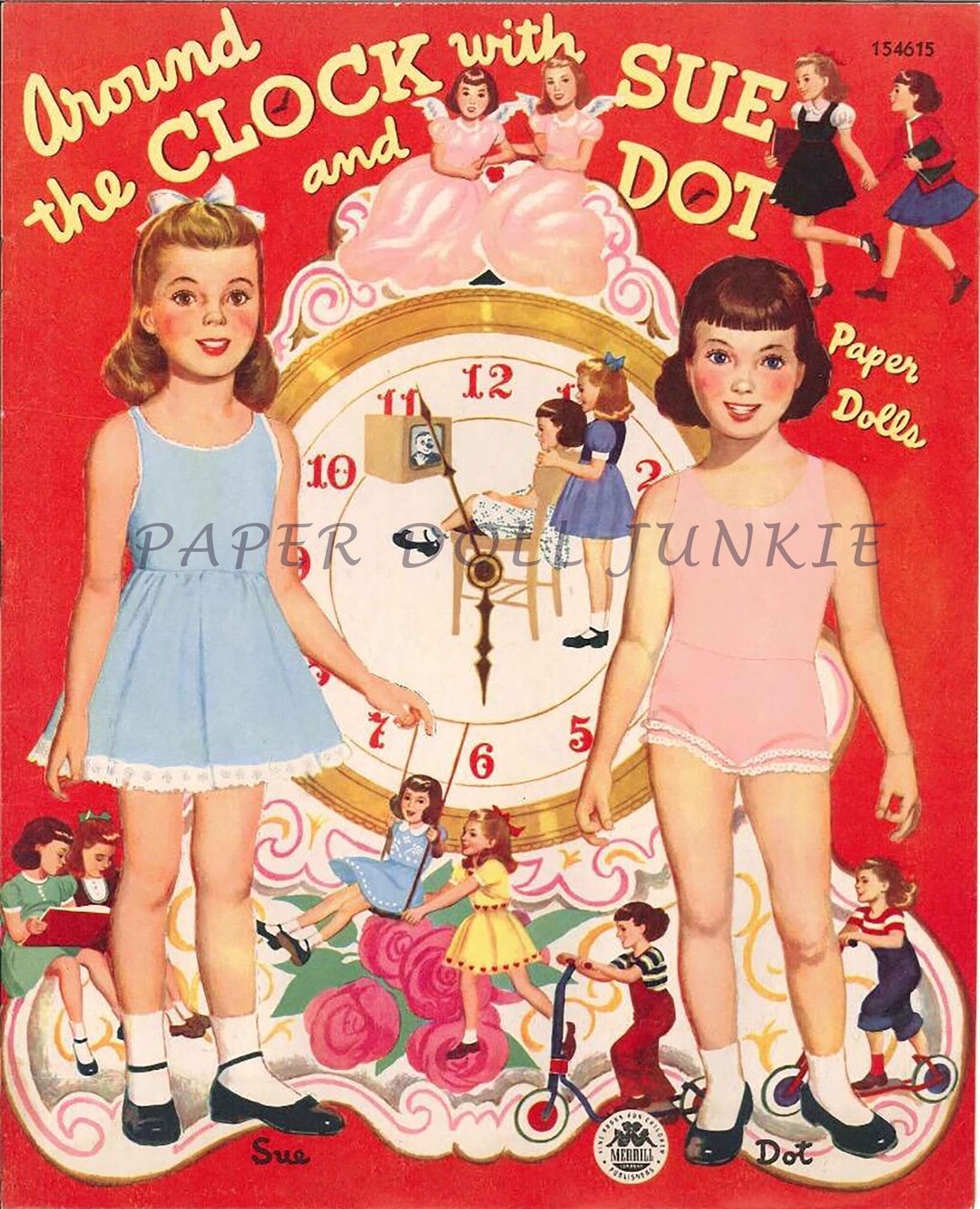 Vintage 1952 Paper Dolls, Around the Clock With Sue and Dot Vintage ...