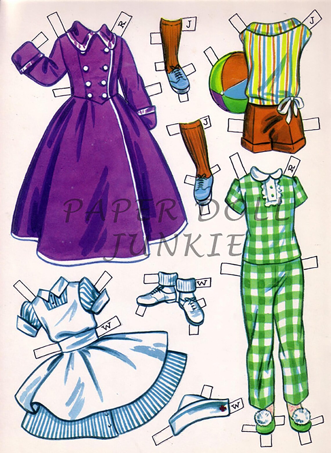Vintage Paper Dolls, 1960s, Dollies Go to School Printable Instant ...