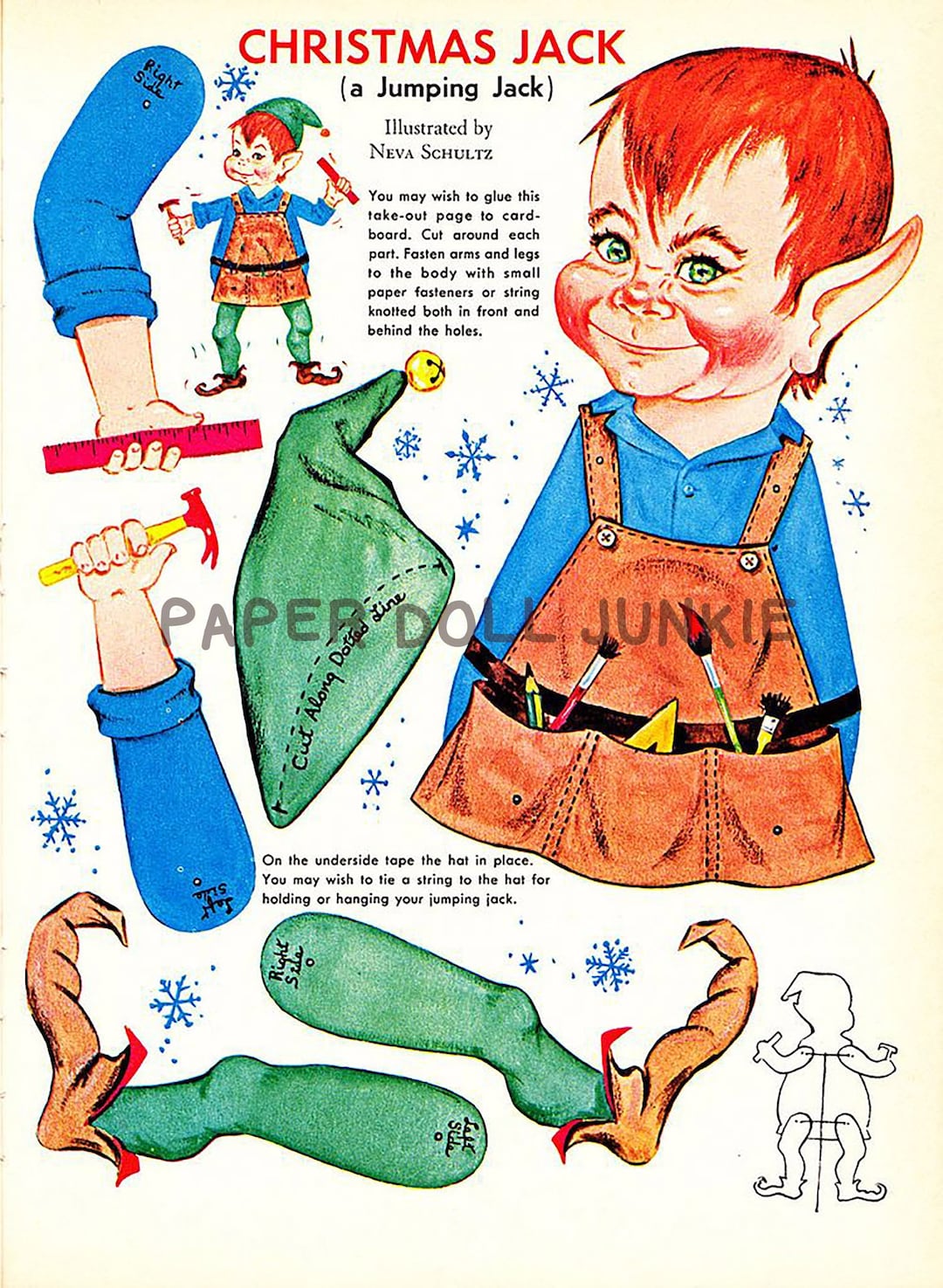 Christmas Jack Articulated Elf Christmas Paper Doll Vintage Paper Toy ...