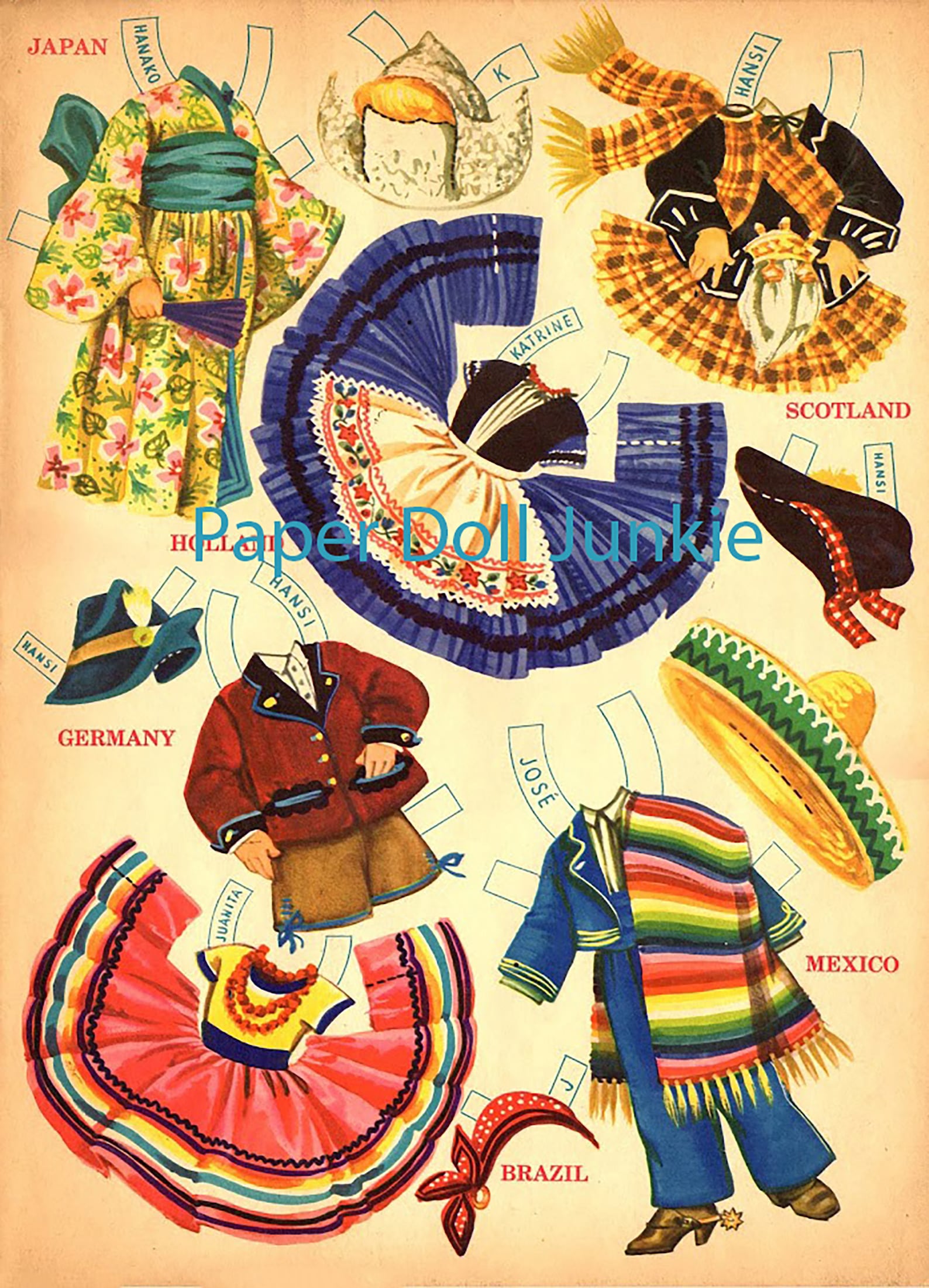 Children Round the World Paper Dolls Clip Art PDF Digital Download JPEG ...