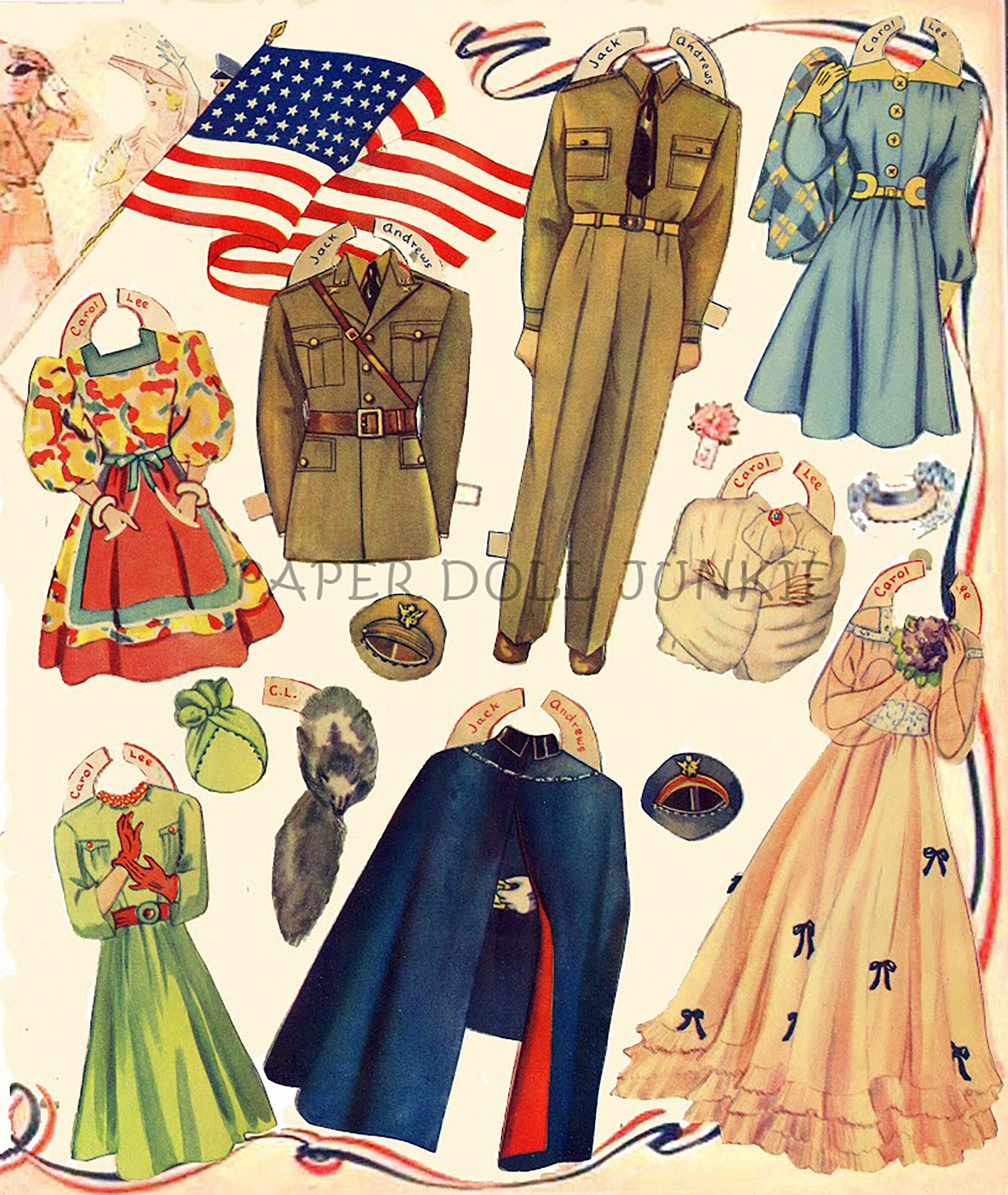 Vintage Paper Dolls Clip Art Bride and Groom Military Wedding Party 16 ...