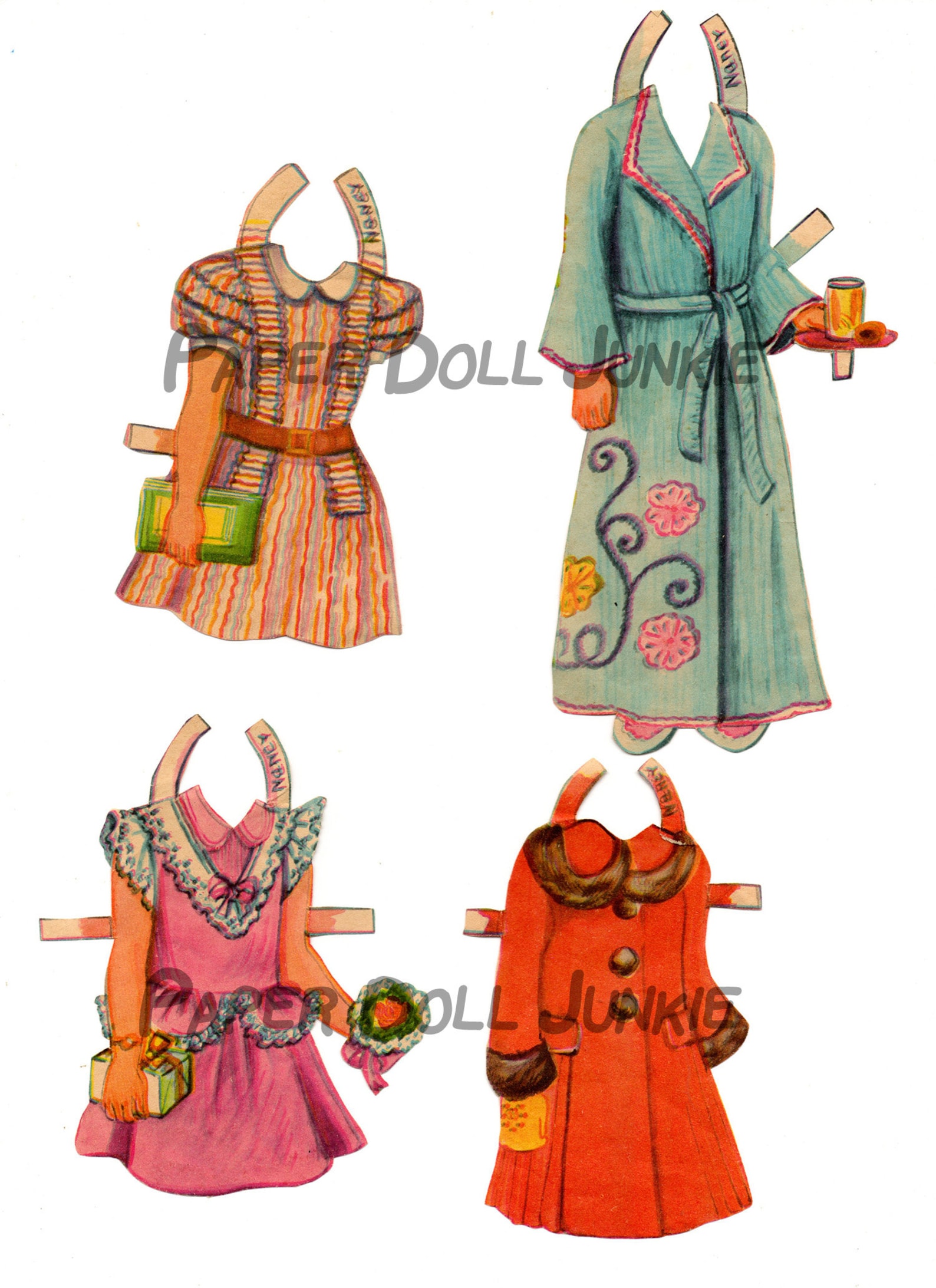 Adorable Set of 6 Printable Paper Dolls With 32 Outfits, Vintage Paper ...
