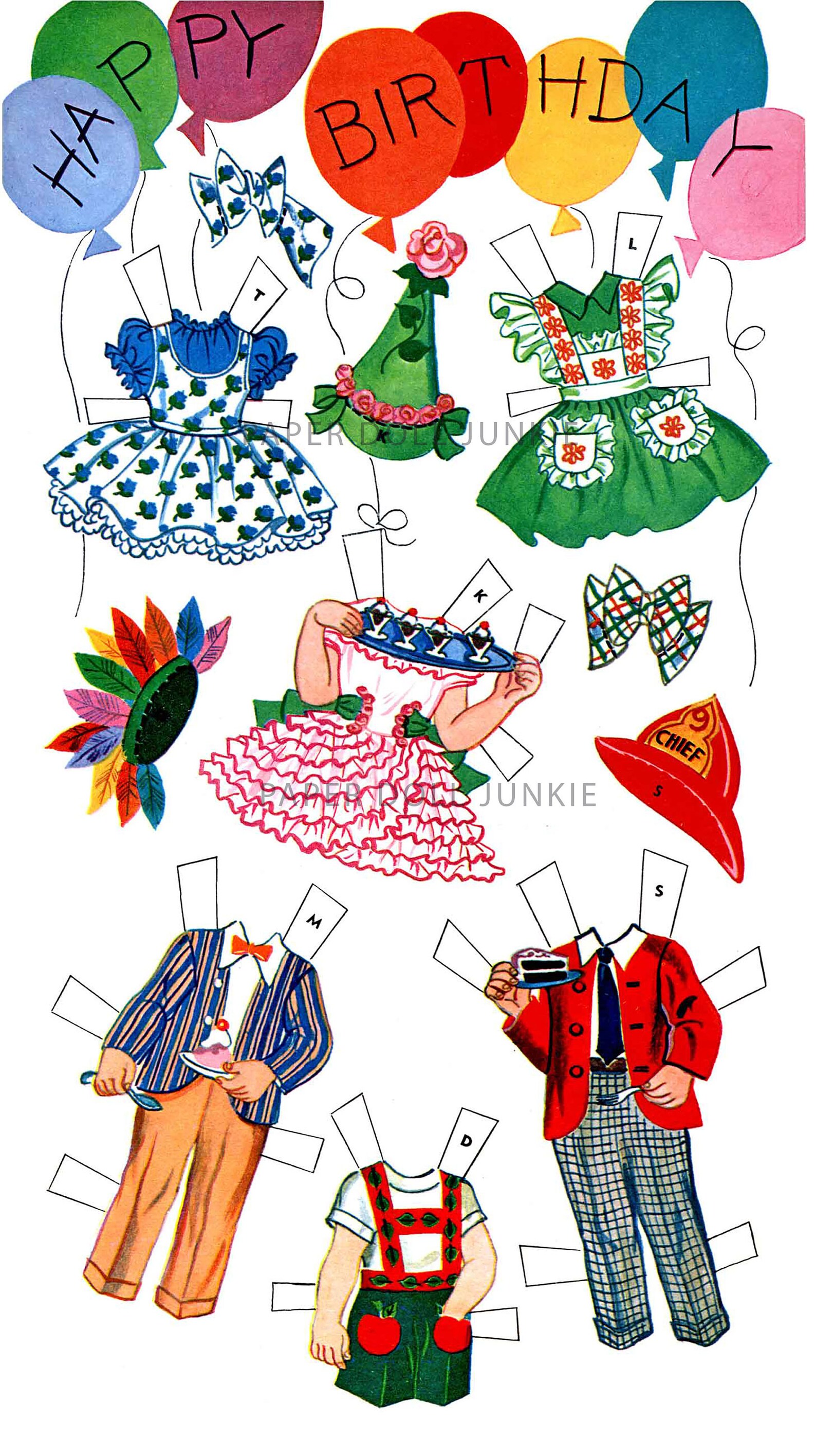 Birthday Party Cut Outs Paper Dolls Vintage Paper Dolls Printable Paper ...