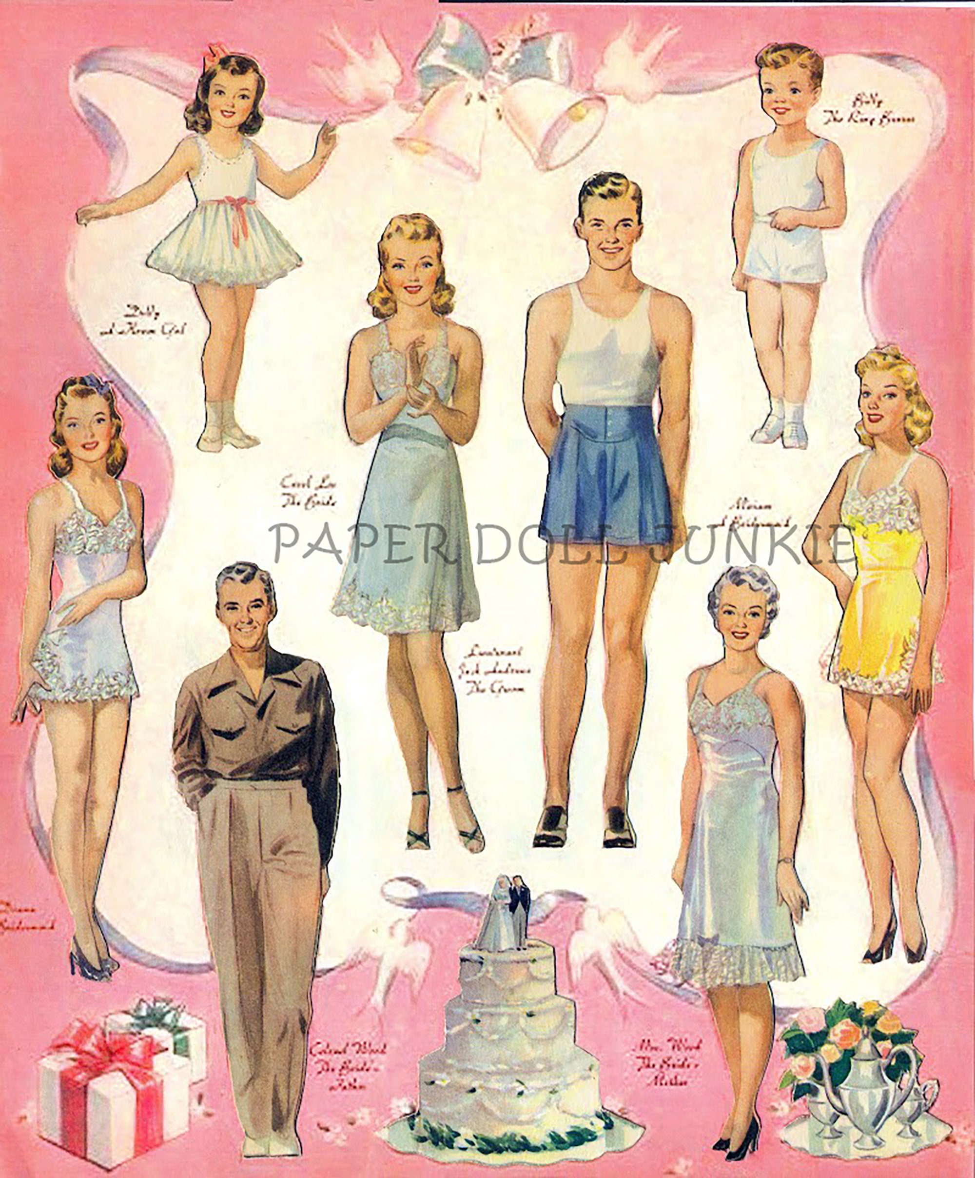 Vintage Paper Dolls Clip Art Bride and Groom Military Wedding Party 16 ...