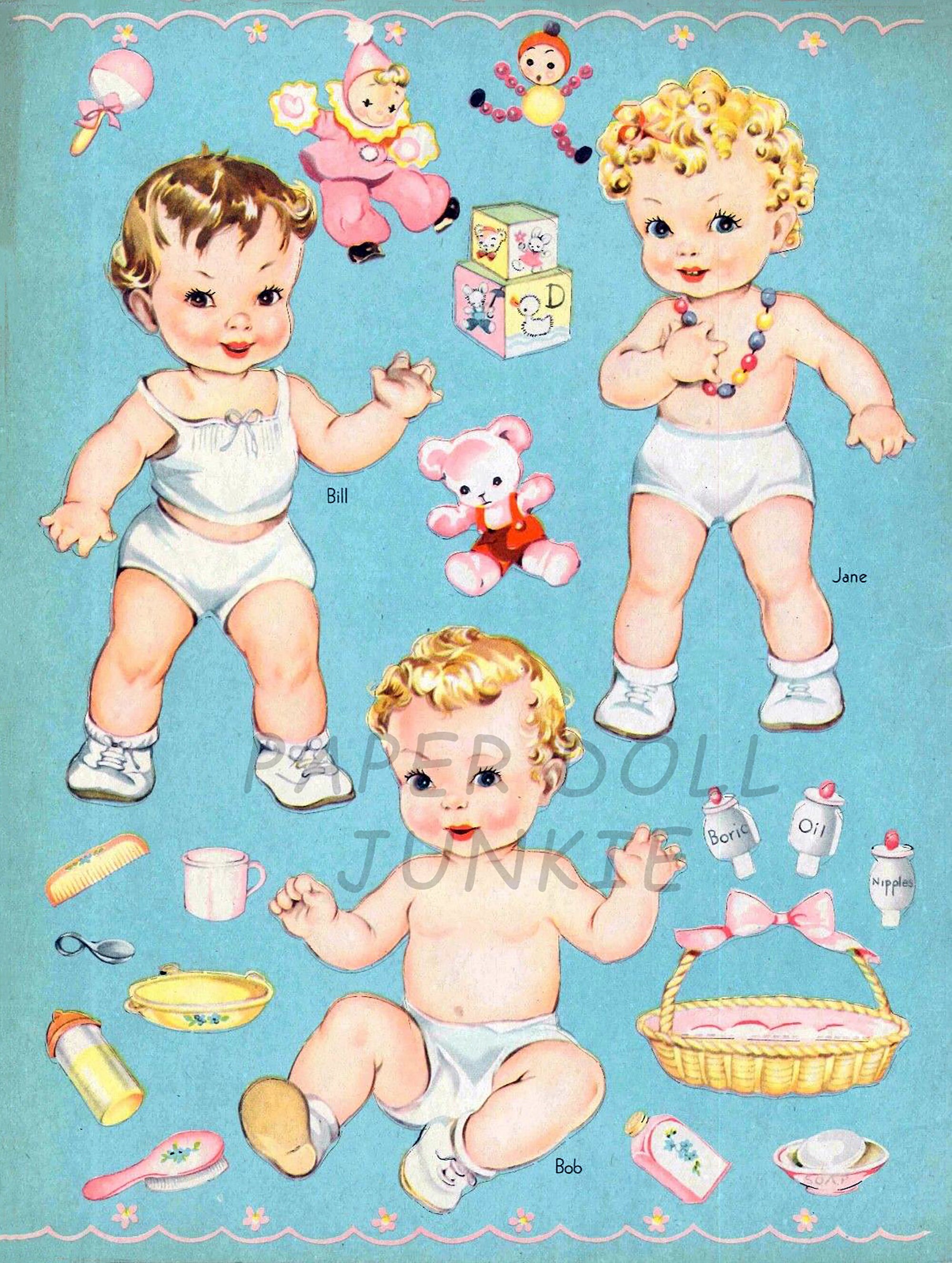 Vintage Paper Dolls Clip Art Baby Dolls With Cloth Like Clothes 1940s ...