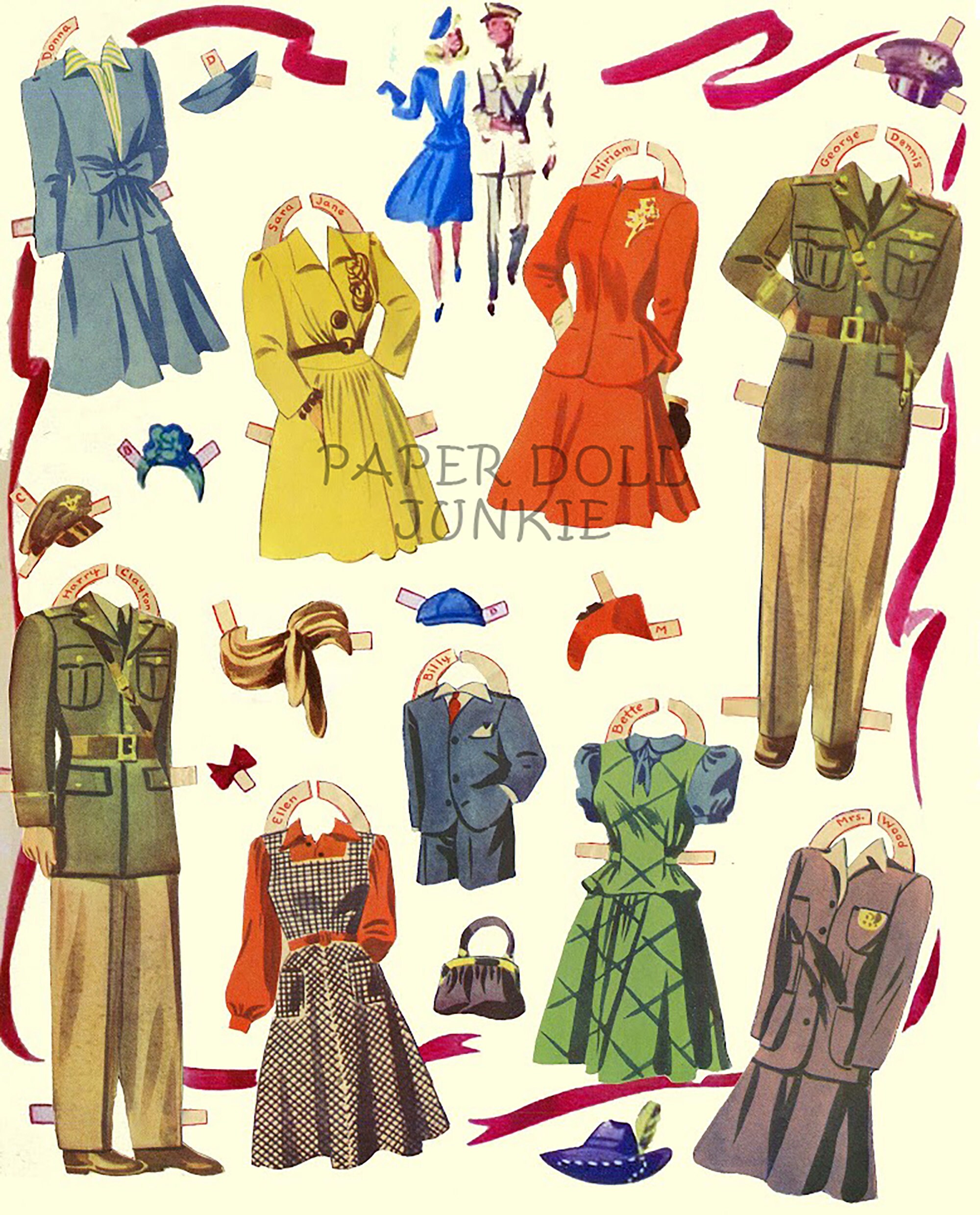 Vintage Paper Dolls Clip Art Bride and Groom Military Wedding Party 16 ...