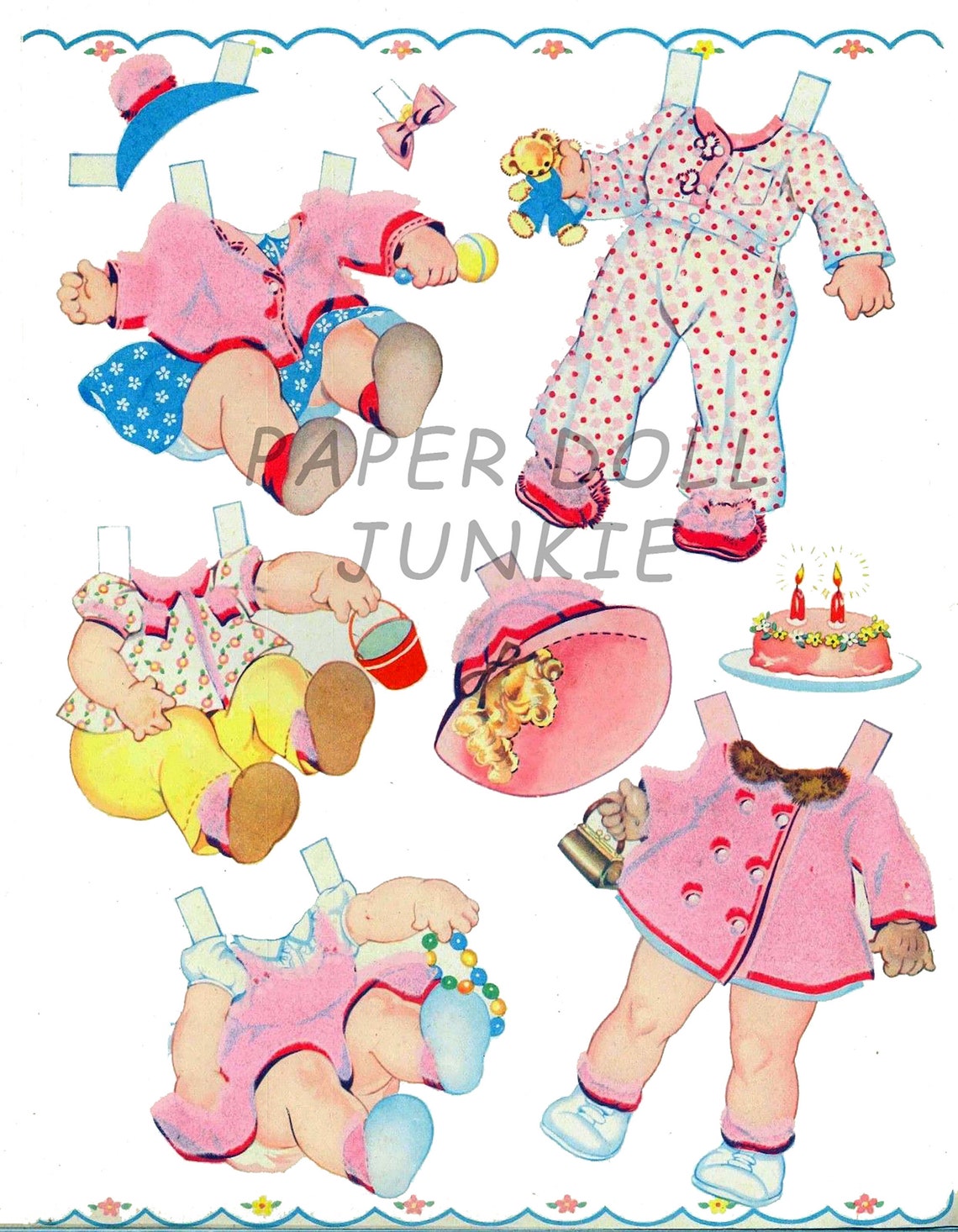 Vintage Paper Dolls Clip Art Baby Dolls With Cloth Like Clothes 1940s ...