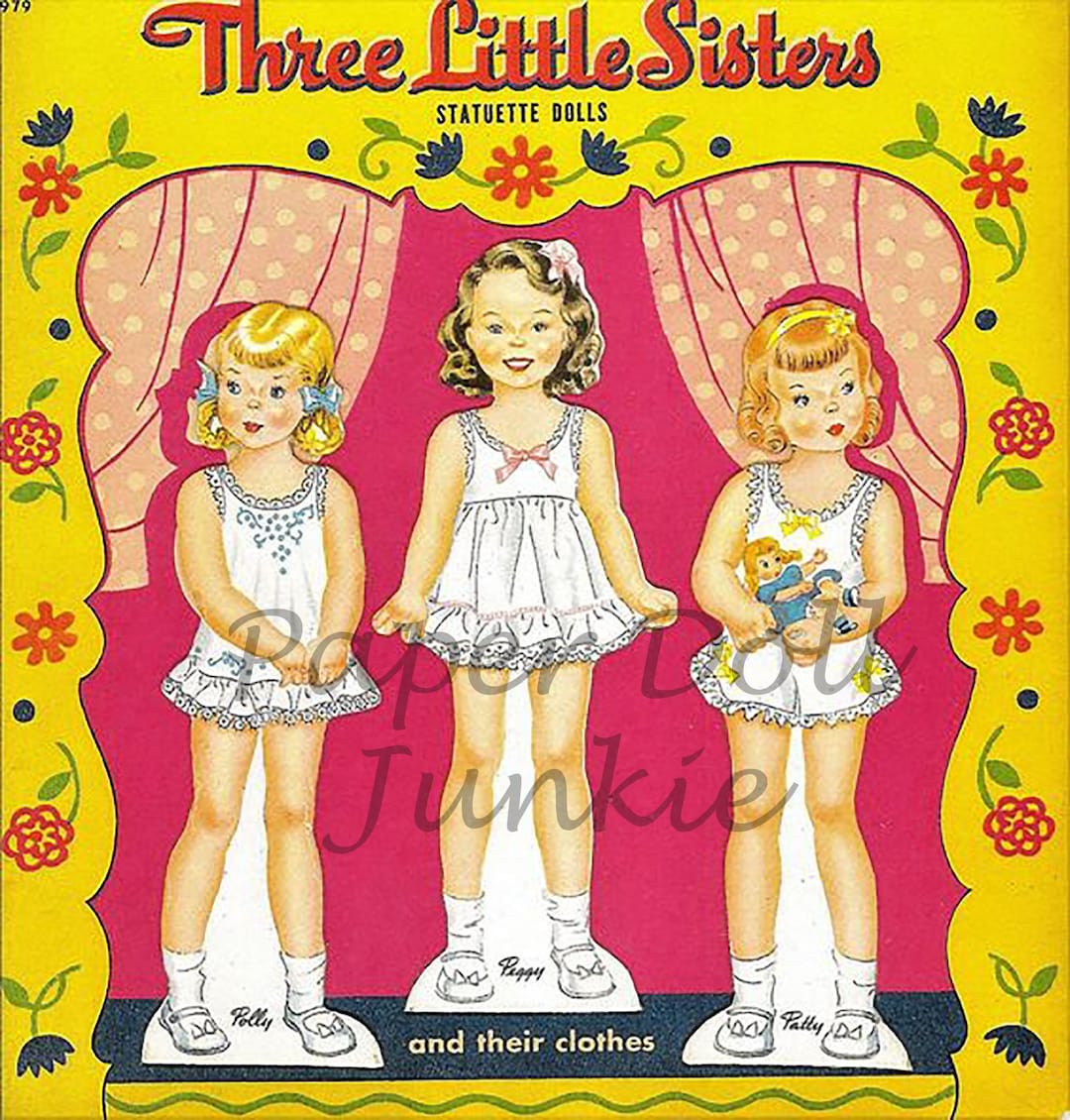 Vintage Paper Doll Set, Three Little Sisters, 1940s Paper Dolls ...