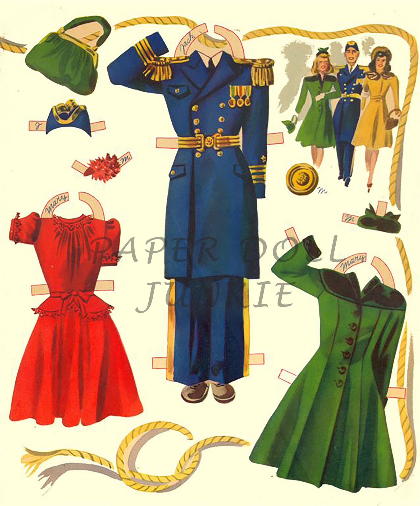 1942 Vintage Paper Dolls Printable, Navy Scouts, WW2 Clip Art, Instant ...