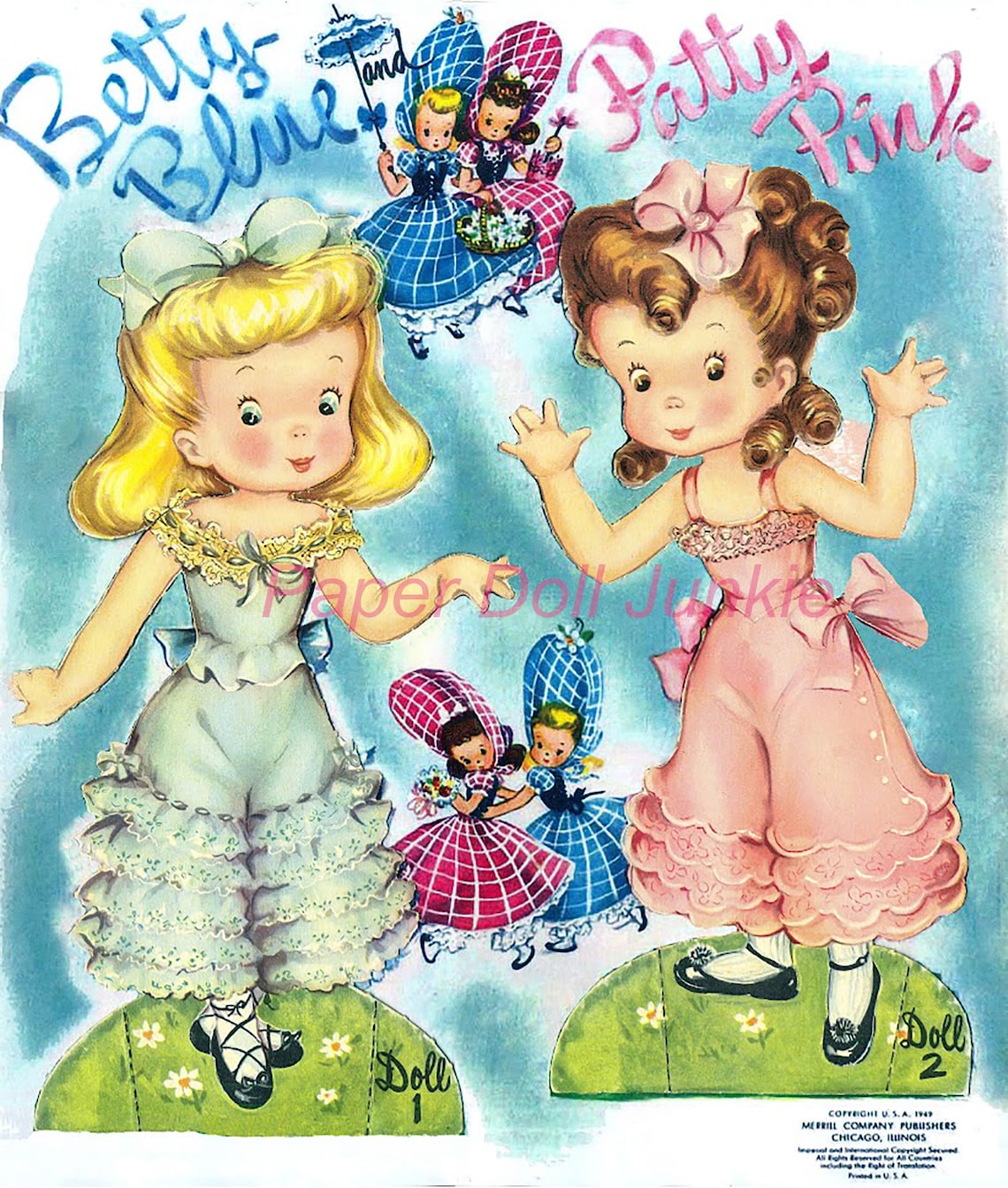 Betty Blue and Patty Pink Paper Dolls Vintage Paper Dolls - Etsy