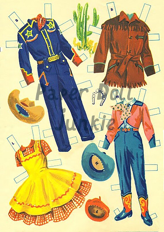 Cowboy Paper Doll Template Vintage Paper Doll Printable PDF • Roy